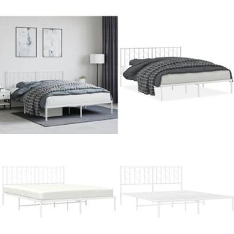 vidaXL Bettgestell mit Kopfteil Metall Wei&szlig; 160x200 cm - Metallbett - Stahlbett