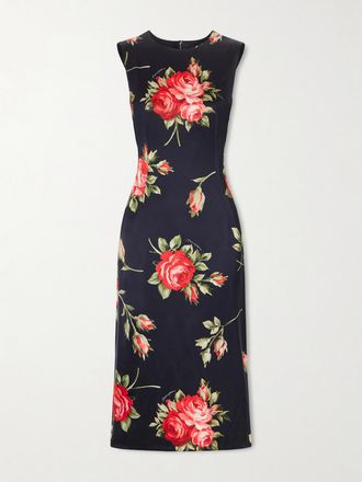 Dolce & Gabbana Florlal-print Satin Midi Dress - Black