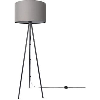 Paco Home Paco Home Lampadaire Salon Chambre Tripode Abat-jour Tissu Lampadaire E27 Uni Gris (&Oslash;45,5 cm), Lampadaire - Type 2 - Noir