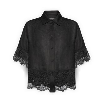 Elena Miro Leinenhemd mit Spitze - - Blouses & Shirts - Damen - Schwarzk - 2XL