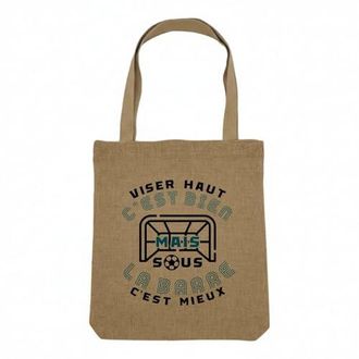 Fabulous Sac Shopping Tote Bag Aspect Lin - Viser haut Mais sous la barre Sport Foot Ballon But - Sac de Courses Toile Epaisse 360g Beige Naturel Cabas Port&eacute; E