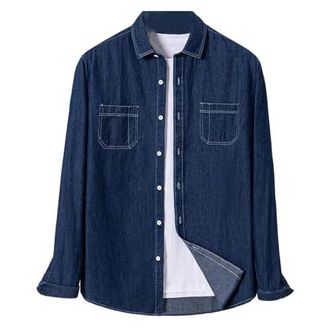 Generic Chemise en jean à manches longues et poche en jean pour homme - Style classique et décontracté - Boutons à revers, 2, 4XL