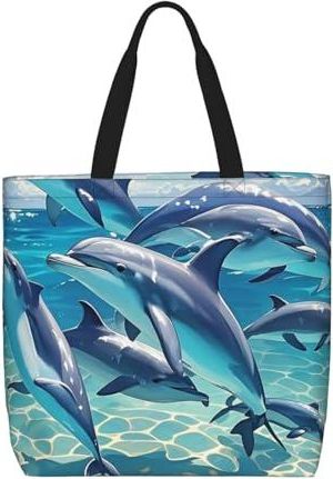 Generic LArt Des Dauphins Sac Courses R&eacute;utilisable Sacs De Courses L&eacute;ger Sac A Main Femmes Pour Universit&eacute; Gym Voyage