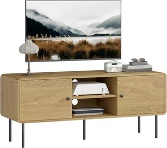 HOMCOM Meuble TV 120 cm, Meuble t&eacute;l&eacute; pour t&eacute;l&eacute;viseur jusqu&agrave; 55 Pouces avec 2 Portes, 2 Compartiments Ouverts et Pieds en Acier, Passe-c&acirc;bles, Banc TV Moderne
