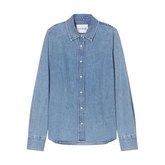 Closed Femme, Blouses et Chemises, Bleu, Taille: 38 FR Chemise Bleue &agrave; Boutons-Pression avec Plis