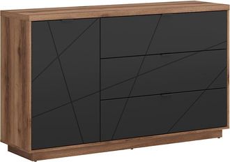 Black Red White Kommode Forn | Sideboard im Glamour, Modern Stil | f&uuml;r Wohnzimmer, Esszimmer, Schlafzimmer | Wei&szlig;+Hochglanz Reinwei&szlig; (Delano dunkel/schwarz matt, 156c