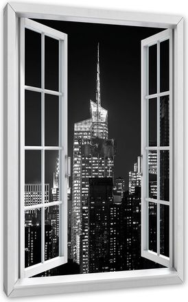 Pixxprint New York von oben schwarz weiß, Fenster, Größe: 100x70cm, Leinwandbild, fertig gespannt, Wandbild, Dekoration, Kunstdruck, kein Poster