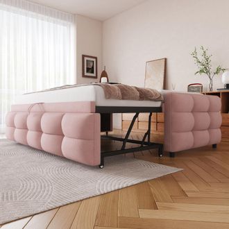 Merax Schlafcouch Ausziehbar 90/180 x 190 cm, Sofa Bett 2 Sitzer mit Schlaffunktion, Klappsofa mit Lattenrost, Samtstoff, Rosa (Ohne Matratze)