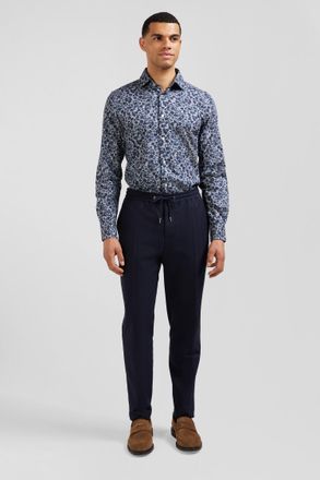 Eden Park Chemise En Popeline De Coton Grise Microimprim&eacute; Fleurs Coupe Slim