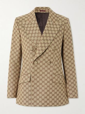 Gucci Doppelreihiger Blazer Aus Canvas Aus Einer Baumwollmischung Mit Jacquard-muster - Neutral