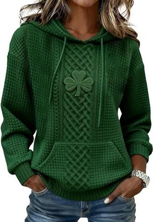 Generic Sweat &agrave; capuche pour la Saint-Patrick pour femme Motif tr&egrave;fle, vert militaire, XXL