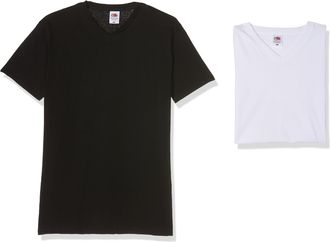 Fruit Of The Loom Fruit of The Loom Valueweight Herren-T-Shirt, V-Ausschnitt, 10 St&uuml;ck Gr. L, schwarz/wei&szlig;
