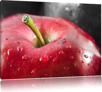 Pixxprint knackiger roter Apfel mit Wassertropfen B&W, Größe: 100x70cm, Leinwandbild, fertig gespannt, Wandbild, Dekoration, Kunstdruck, kein Poster