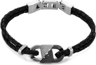 Emporio Armani bracelet pour homme en acier inoxydable ou en cuir avec fermoir à maillons, Noir charbon
