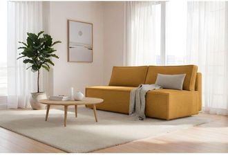 Fun M&ouml;bel Sofa Designersofa AMANDA 3-Sitzer mit Schlaffunktion in Stoff Poso Honiggelb