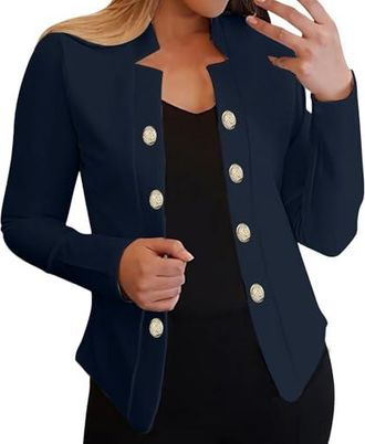 Generic Blazer &eacute;l&eacute;gant &agrave; manches 3/4 pour femme - Blazer court pour le travail et le bureau - Cardigan ouvert sur le devant - Manches fronc&eacute;es - Cardigan pour