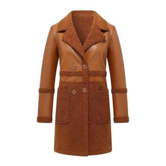 Generic Veste longue dhiver en polaire pour femme - Double boutonnage &agrave; revers crant&eacute; ample Caban, marron, XL