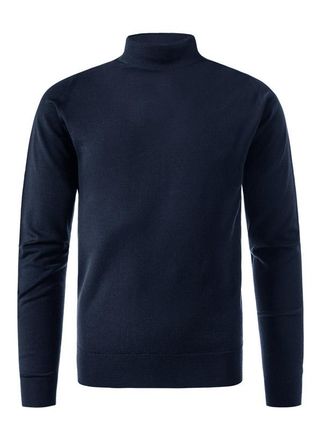 John Smedley Herren Stehkragenpullover blau Merino unifarben