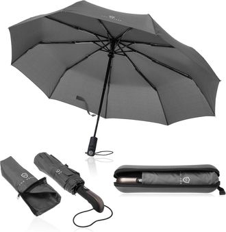 Von Heesen Regenschirm sturmfest bis 140 km/h - inkl. Schirm-Tasche & Reise-Etui - Taschenschirm mit Auf-Zu-Automatik, klein, leicht & kompakt, Teflon-Beschichtu