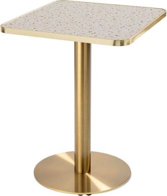 Oviala Table à manger 60 x 60 cm pied doré et revêtement terrazzo/doré