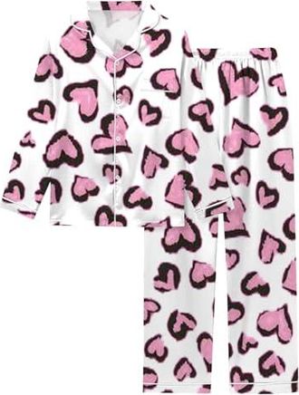 Generic Pyjama de Saint-Valentin pour femme classique avec motif noeud Deux pi&egrave;ces V&ecirc;tements de nuit &agrave; manches longues Col revers Boutonni&egrave;re V&ecirc;tements de nui