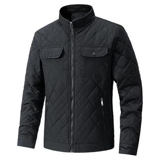 Generic Veste-chemise matelass&eacute;e &agrave; losanges pour homme, fermeture &eacute;clair int&eacute;grale, manches longues, duvet, veste matelass&eacute;e d&eacute;contract&eacute;e avec poches, noire, 