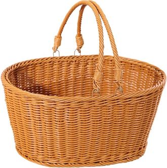 Cabilock Geflochtener Rattankorb Oval Klein Aufbewahrungskorb aus Rattanimitat mit Griff Dekorativer Korb für Snacks Gemüse Blumen Picknick Zuhause Langlebiges