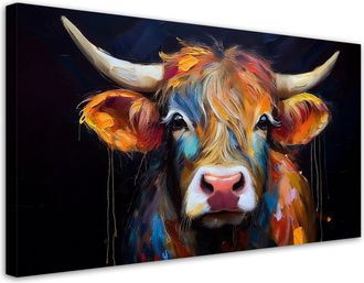 Feeby Bilder - Foto Geschenk - Bunte schottische Kuh - 120x60 1tlg - Leinwandbilder Wohnzimmer - Wandbild über dem Bett - Bild Schlafzimmer - Aesthetic Zimm