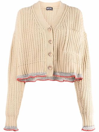 Diesel cardigan crop &agrave; col v - Tons neutres