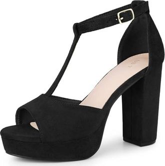 Allegra K Sandales &agrave; talon haut et plateforme avec sangle en T pour femme, Noir, 37 EU