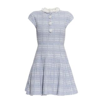 Self Portrait Check Knit Beaded Mini Dress - - Dresses - Damen - Blau - L