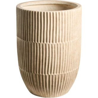 Beliani Pot de Fleurs Int&eacute;rieur et Ext&eacute;rieur en Fibre dArgile Rond Jardini&egrave;re 36 x 36 x 50 cm Peint en Beige Clair Poros