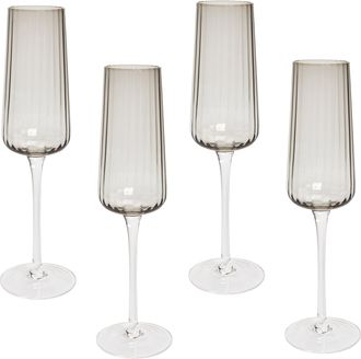 Beliani Sektgl&auml;ser 4er Set transparent/grau 230 ml geriffeltes Design Quartz