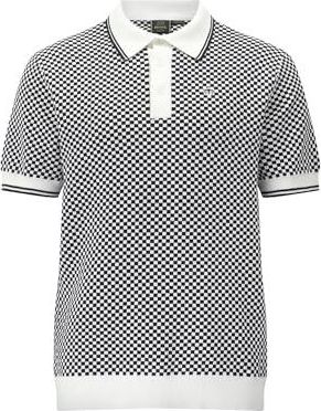 Merc of London Waldo Check Mens Knitted Polo Shirt in Vanilla, Large