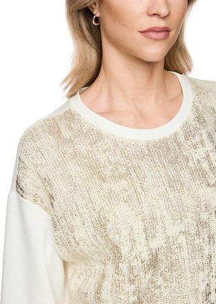 Marc Cain Rundhalspullover Golden Hour Premium Damenmode glanzvolle goldfarbene Beschichtung auf der Vorderseite