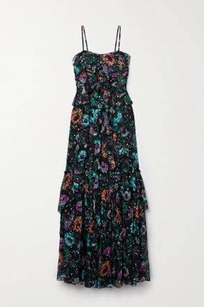 Ulla Johnson Colette Robe Aus Seidenchiffon Mit Fil Coup&eacute;, Blumenprint Und R&uuml;schen - Schwarz