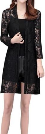 Minetom Femme Cardigan Long Elegant Dentelle Gilet &Eacute;t&eacute; Couleur Unie Doux L&eacute;ger Ouvert Devant Veste B Noir 3XL