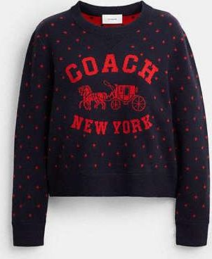 Coach Coach Double Face Pullover mit Rundhalsausschnitt f&uuml;r Frauen in Blau, Gr&ouml;&szlig;e X-Klein | Wolle