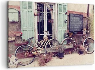 Arttor Wandbilder Dekoration Wohnzimmer Fahrr&auml;der Vintage Mietshaus Bilder auf Leinwand 120x80cm Leinwandbild Schlafzimmer Deko Wand Kunstdruck Art Gro&szlig; XXL 