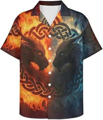 Keephen Nouveaut&eacute; Viking Chemises Hommes/Femmes Viking Animal Impression 3D Chemise Hawaiienne Chemise &agrave; Boutons Cool Plage Vacances Col &agrave; Revers Haut