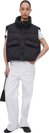 Estro & Luminara Femme, Vestes, Noir, Taille: 40 FR Boxy Down Vest with High Neck
