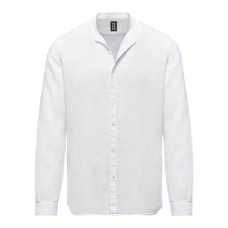 Bomboogie Homme, Chemises, Blanc, Taille: S Chemise en Lin &agrave; Col Mao