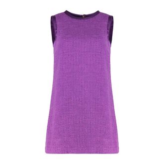 Dolce & Gabbana Robe Trap&egrave;ze Textur&eacute;e Sans Manches avec D&eacute;tails de Bordure - Femme - Robes - Violet - Taille: 44 FR