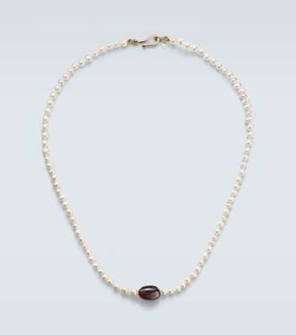 Ileana Makri Halskette aus S&uuml;&szlig;wasserperlen mit 9kt Gelbgold (375/1000) und Hessonit