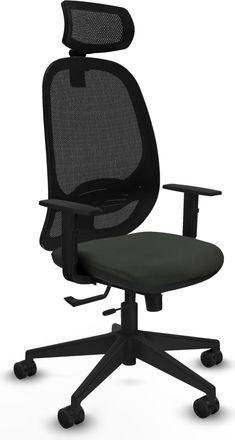 Piqueras y Crespo Stuhl aus schwarzem Mesh mit 1D-Armlehnen, h&ouml;henverstellbarer Lendenwirbelst&uuml;tze und h&ouml;henverstellbarem Kopfteil und Neigungsverstellung. Ausgestattet