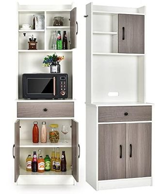 Giantex Buffet Cuisine Haut 180 CM, Meuble Cuisine Rangement à 3 Portes & Tiroir & Étagères Réglables, Armoire de Cuisine à Sécurité Anti-Basculement, Placard