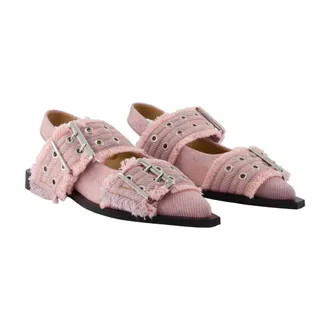 Ganni Womens Fringed Buckle Flat Pink Synthetic