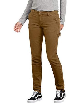 Dickies Femme, PANTALON DUCK TYPE CHARPENTIER SLIM COUPE DROITE, BRUN DUCK, 26