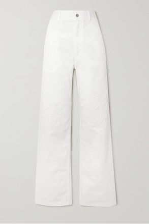 Loewe Jean Large Taille Haute &Agrave; Broderies Et &Agrave; Finitions En Cuir X Paulas Ibiza - Blanc