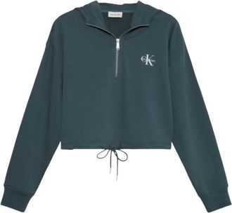 Calvin Klein Monologo Terry Cropped Hoodie - - Sweatshirts & Hoodies - Damen - Gr&uuml;n - M